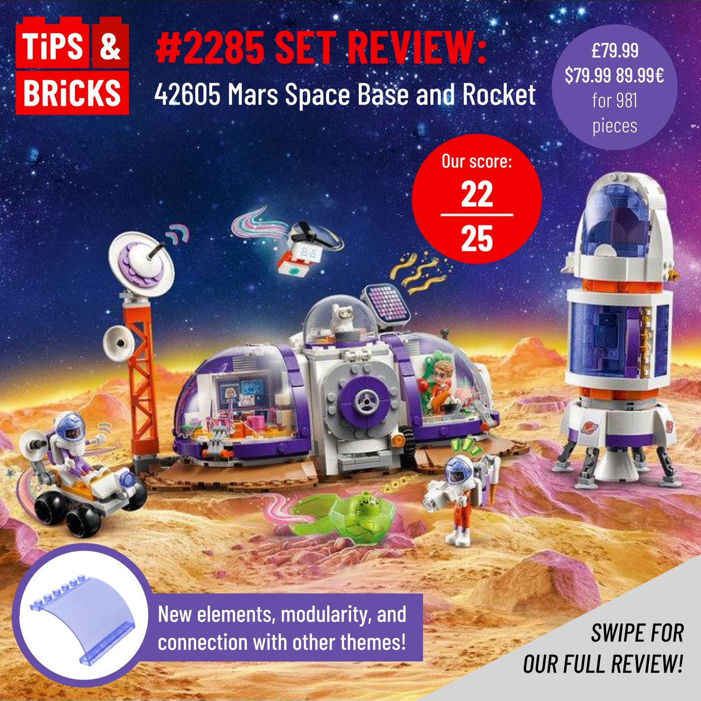 #2285 SET REVIEW: 42605 Mars Space Base and Rocket - Tips&Bricks